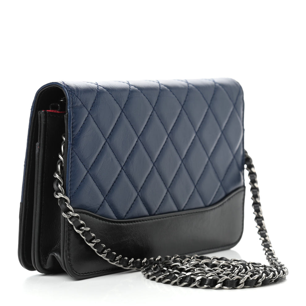 Chanel Aged Calfskin Quilted Gabrielle Wallet On Chain WOC Navy Black ...