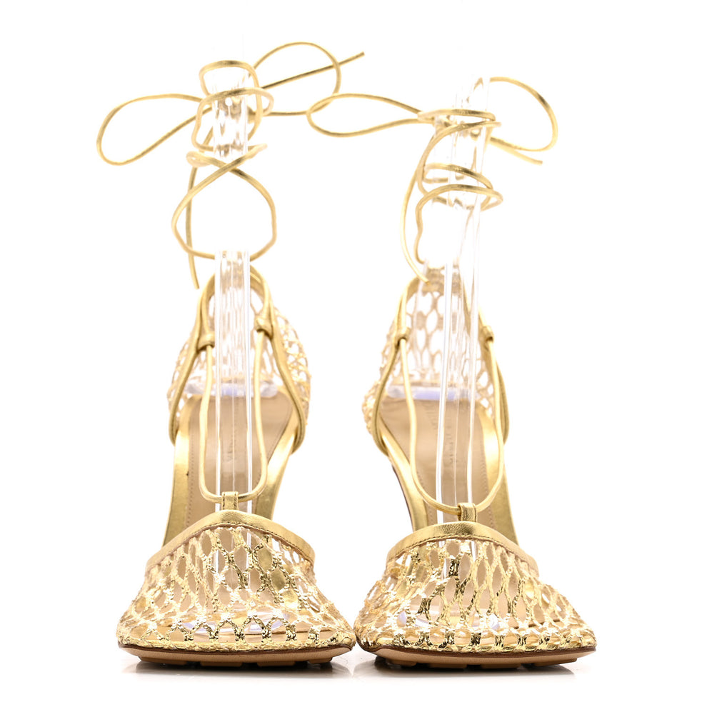Bottega Veneta Mesh Nappa Stretch Ankle Tie 90mm Sandals 37 Gold ...