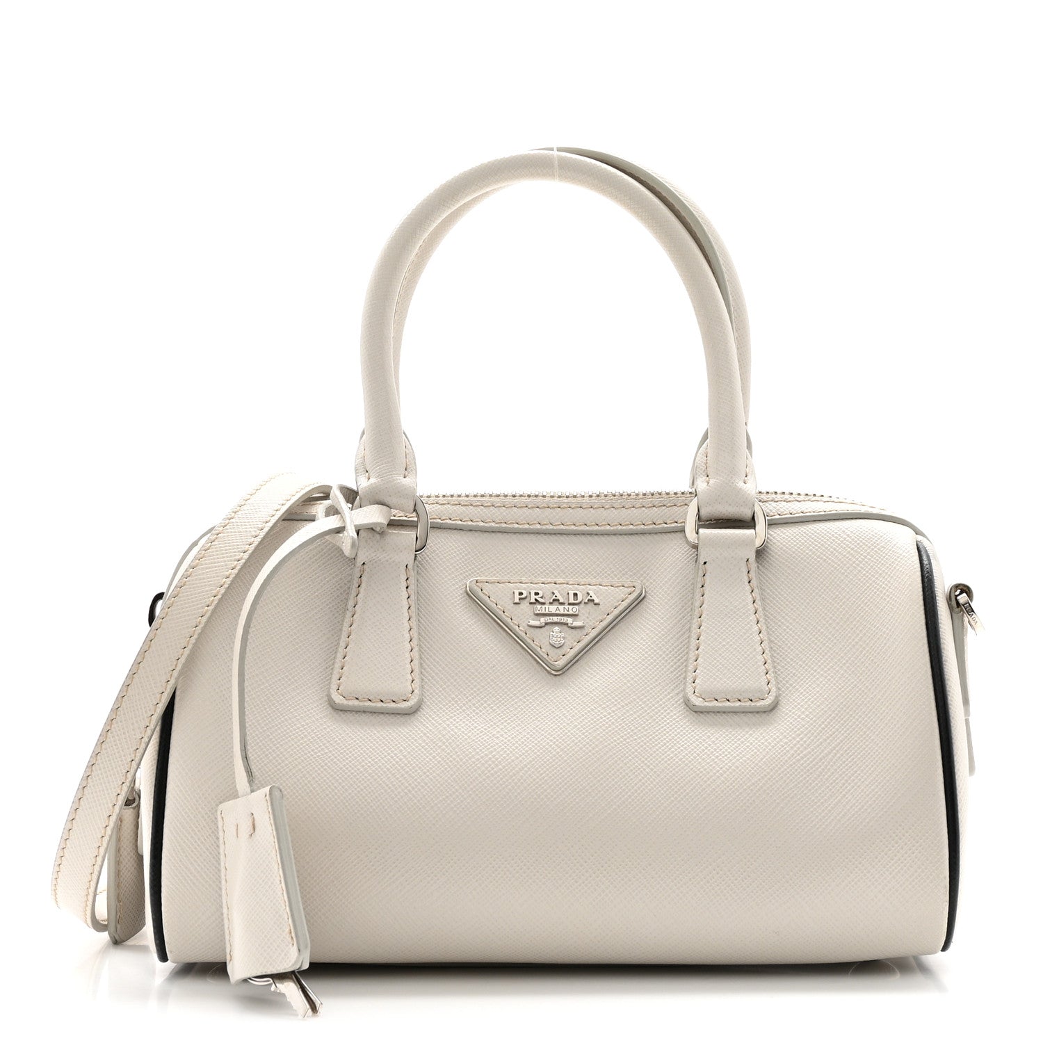 Prada Saffiano Lux Top Handle Crossbody Bag White 1788625 – FASHIONPHILE