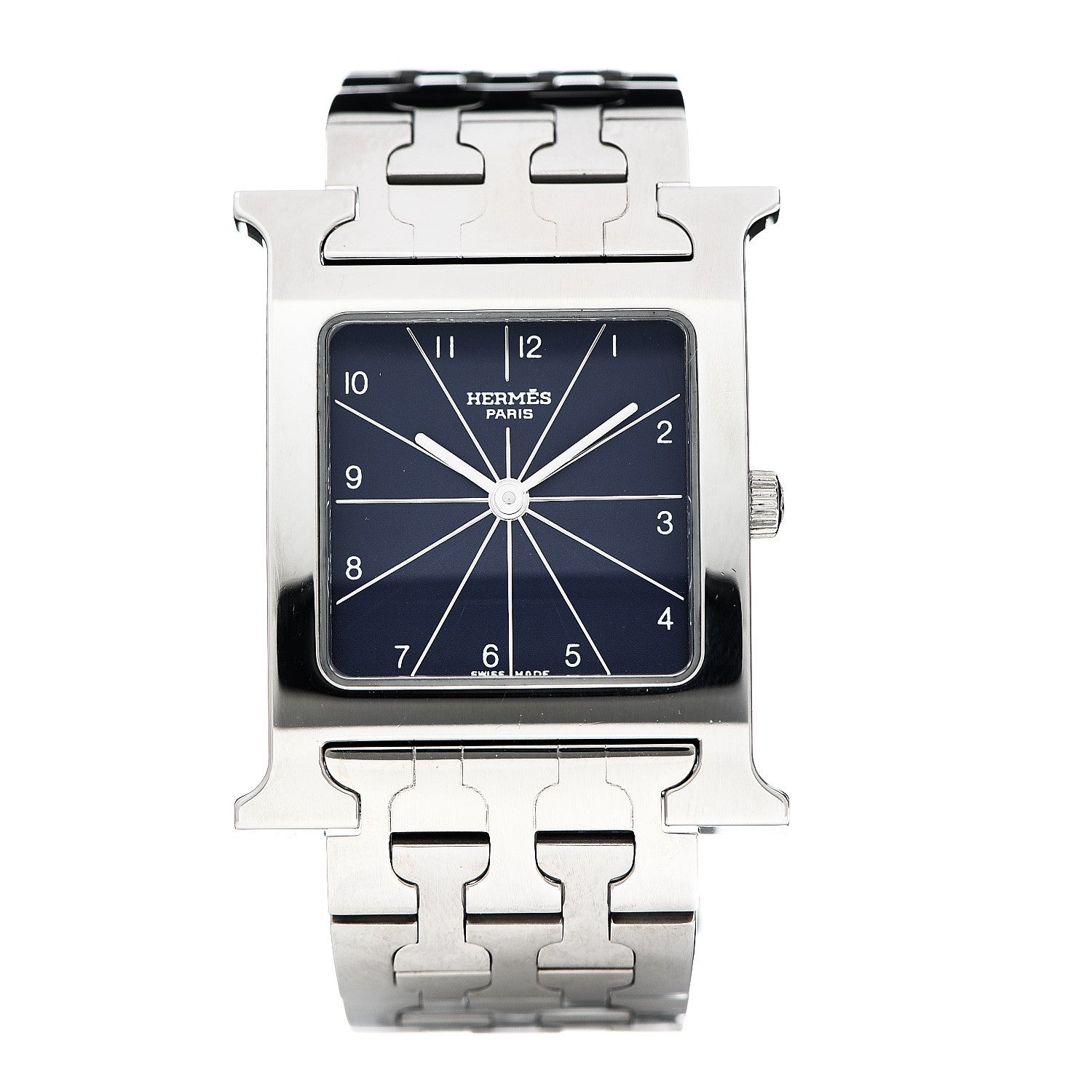 Hermes Stainless Steel 26mm Heure H Hour Quartz Watch Blue 542423 ...