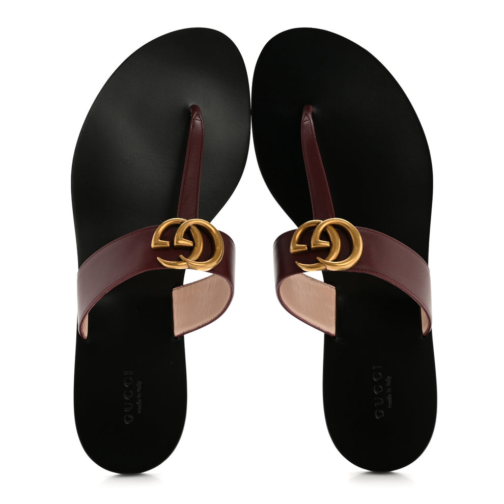 Gucci Calfskin GG Marmont Thong Sandals 40 Vintage Bordeaux 1880409 ...