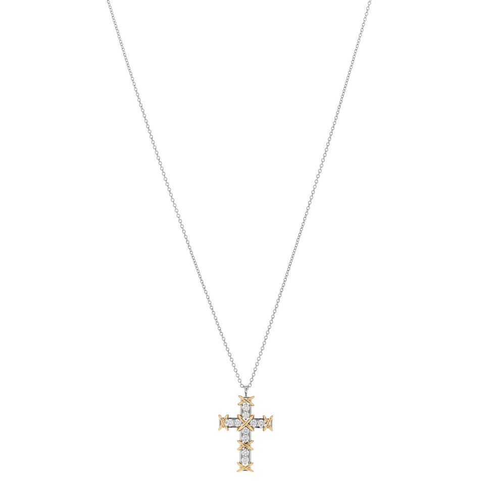 Tiffany Platinum 18K Yellow Gold Diamond Schlumberger Ten Stone Cross ...