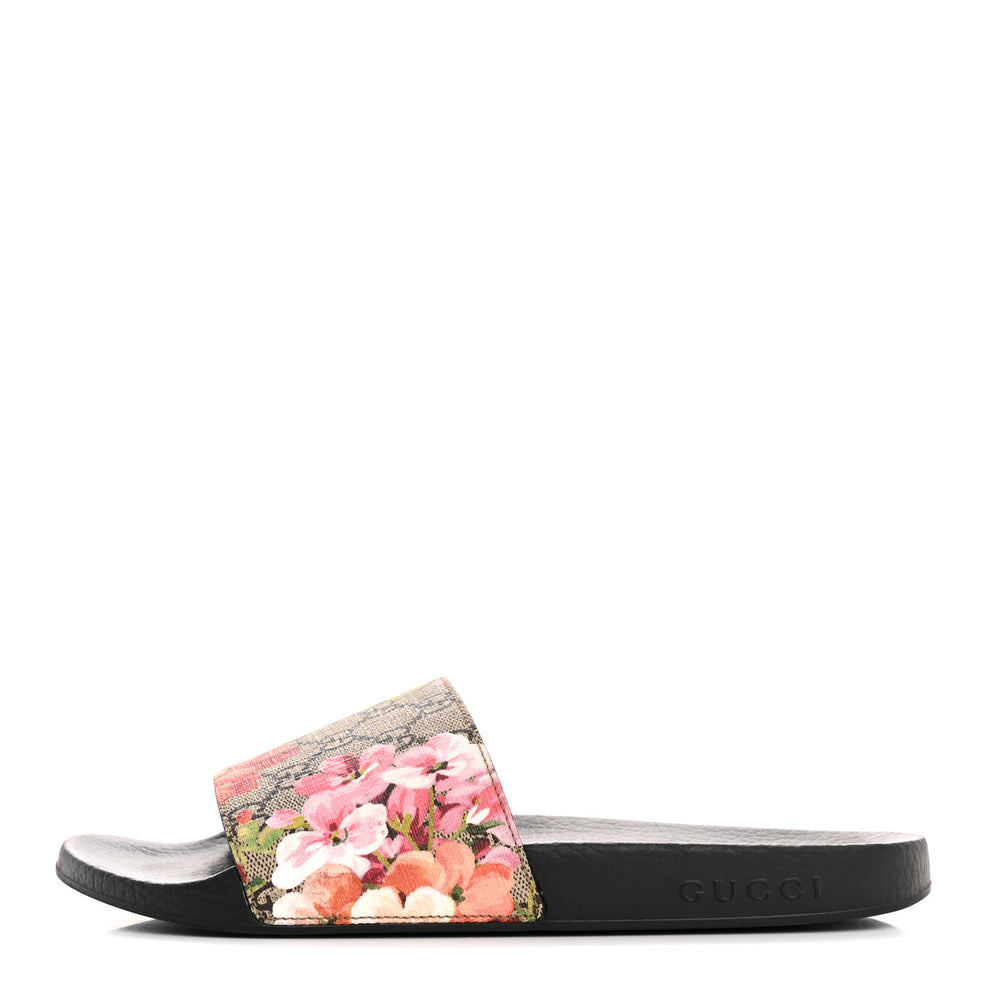 Gucci GG Supreme Monogram Blooms Slide Sandals 40 Beige Multicolor ...