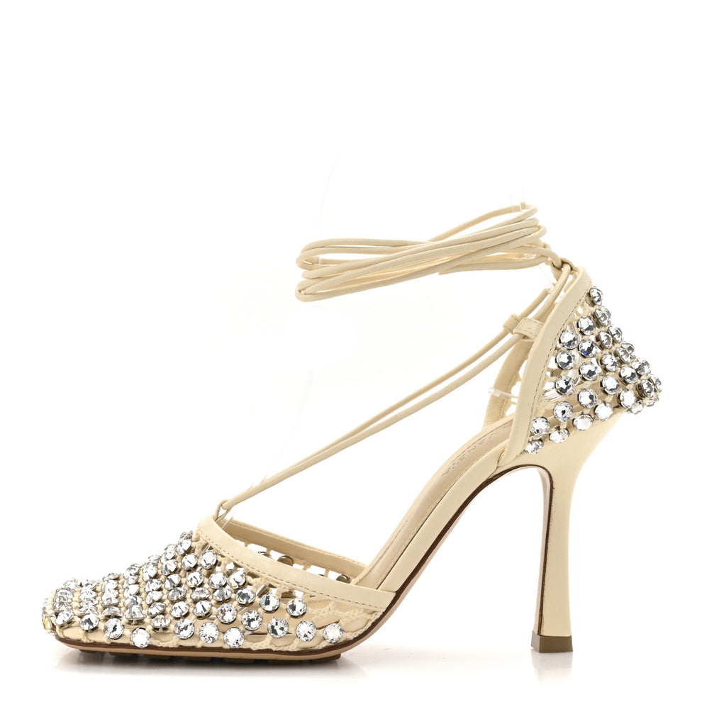 Bottega Veneta Mesh Nappa Crystal Embellished Sparkle Stretch Ankle Tie ...