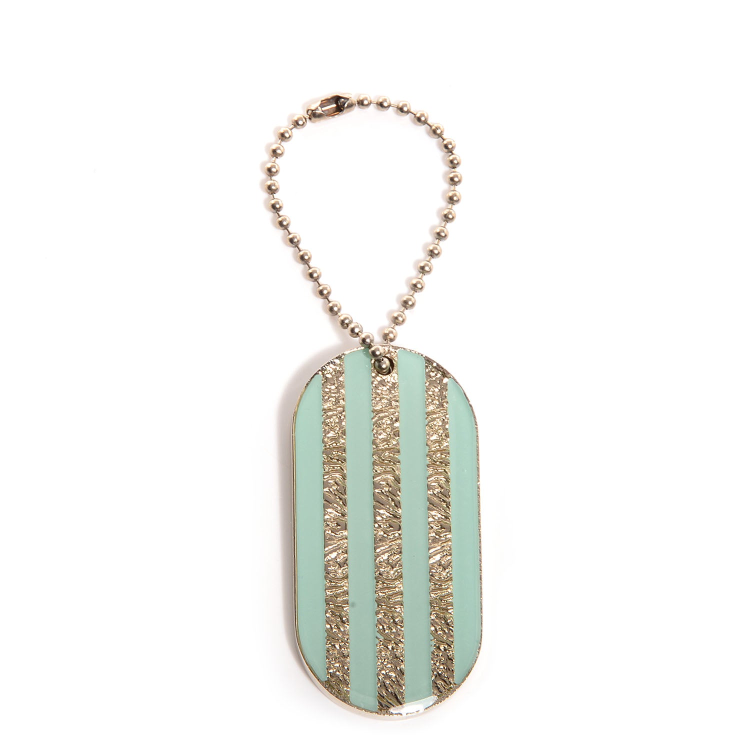 Chanel Stripe Dog Tag Key Ring Turquoise 76954 – FASHIONPHILE