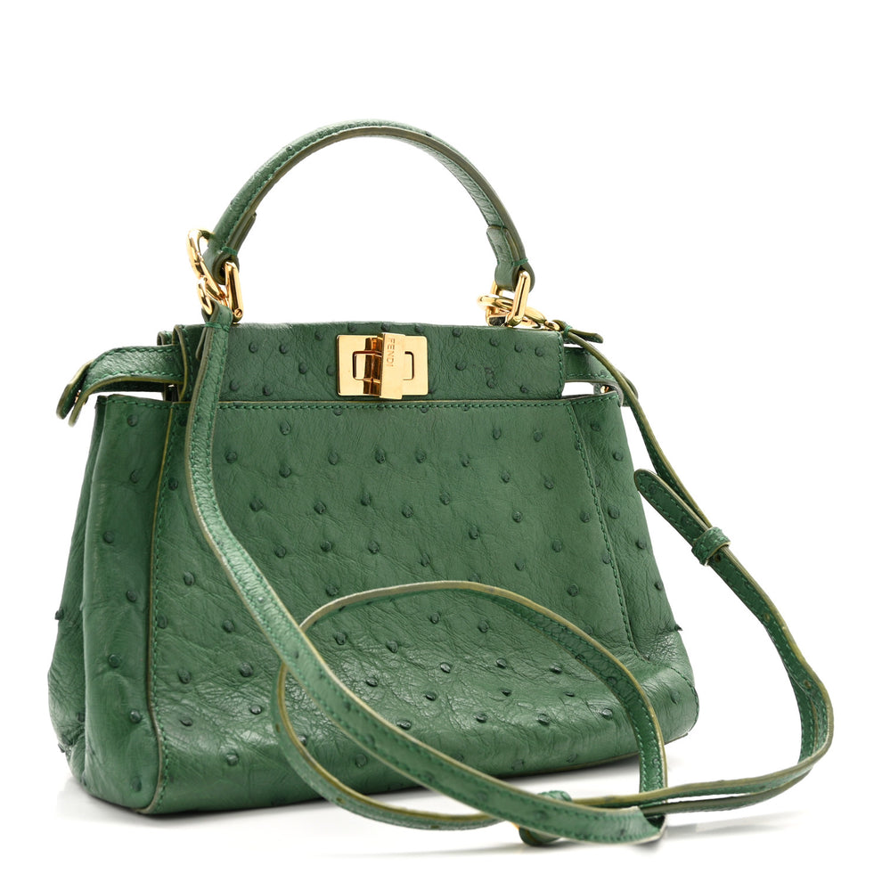 Fendi Ostrich Shiny Nappa Mini Peekaboo I SEE U Satchel Green 1788923 ...