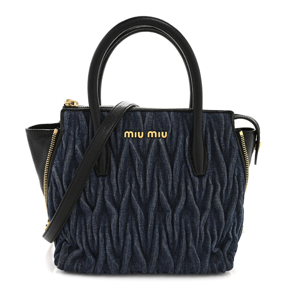 Miu Miu Denim Matelasse Small Zip Tote Blue 1787938 – FASHIONPHILE