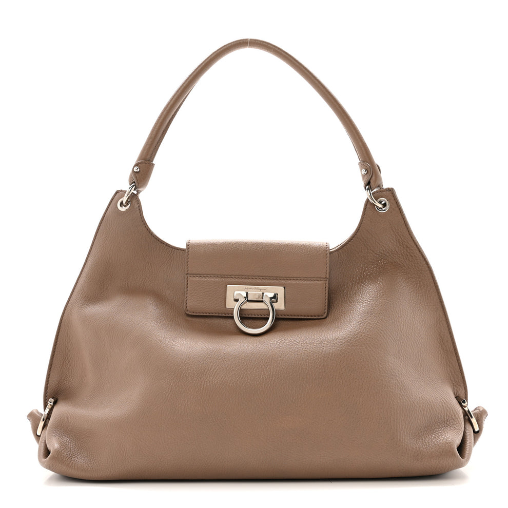 Salvatore Ferragamo Calfskin Fanisa Gancini Large Hobo Beige 1806147 ...