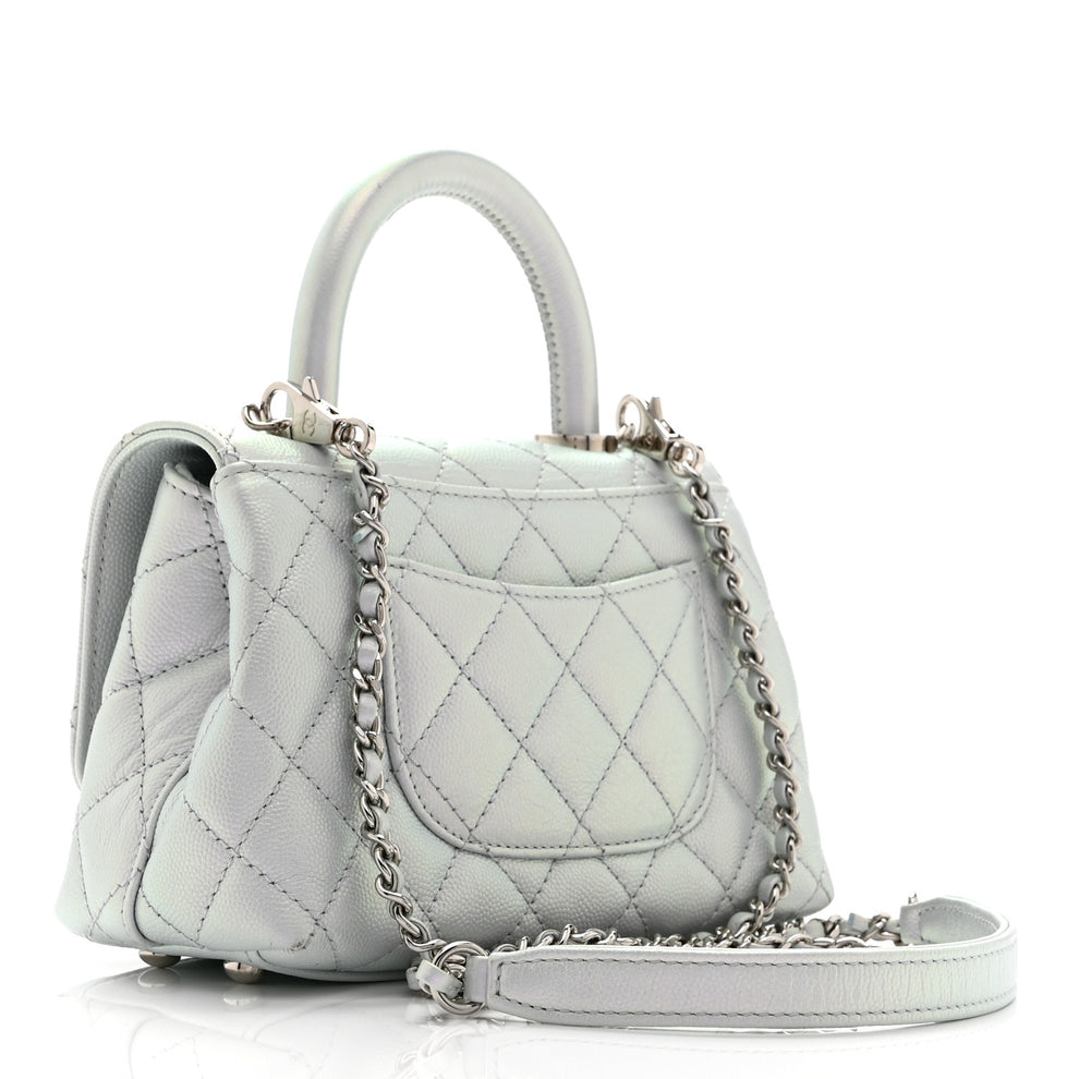 Chanel Iridescent Caviar Quilted Extra Mini Coco Handle Flap Light Blue ...