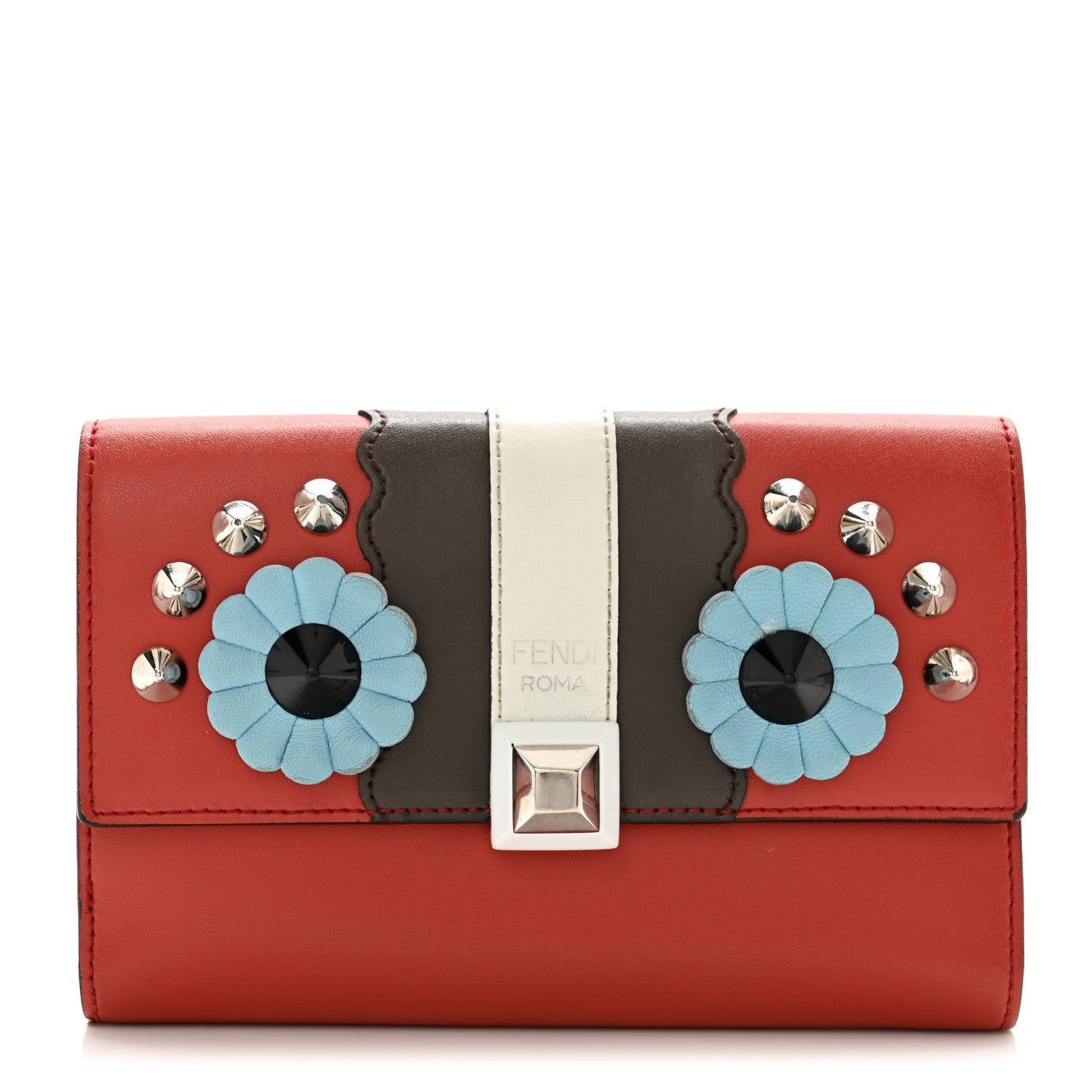 Fendi Vitello Century Lucido Hypnoteyes Studded Kan I French Wallet ...