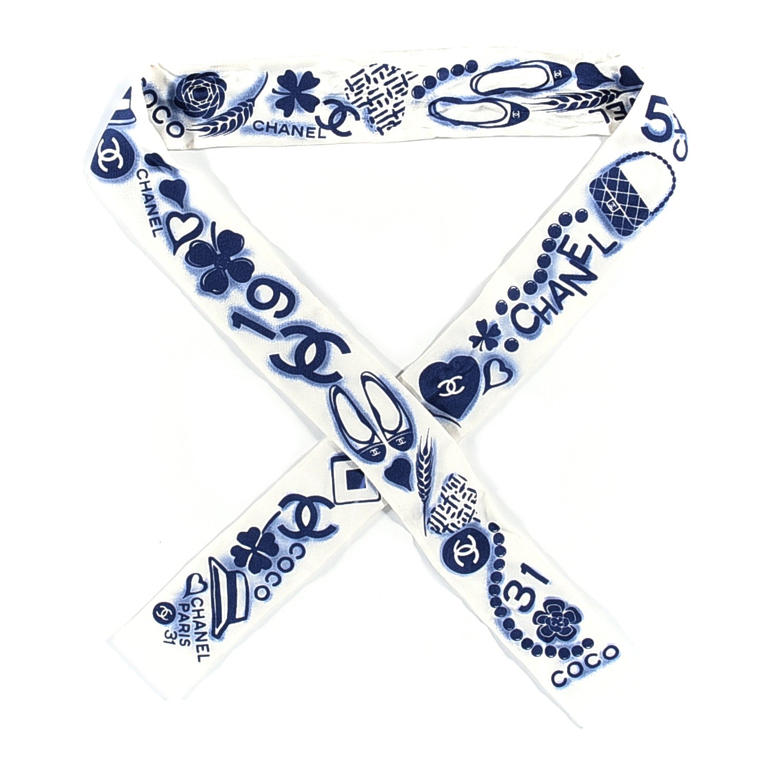 Chanel Silk CC Slim Bandeau Scarf White Blue 856246 – FASHIONPHILE