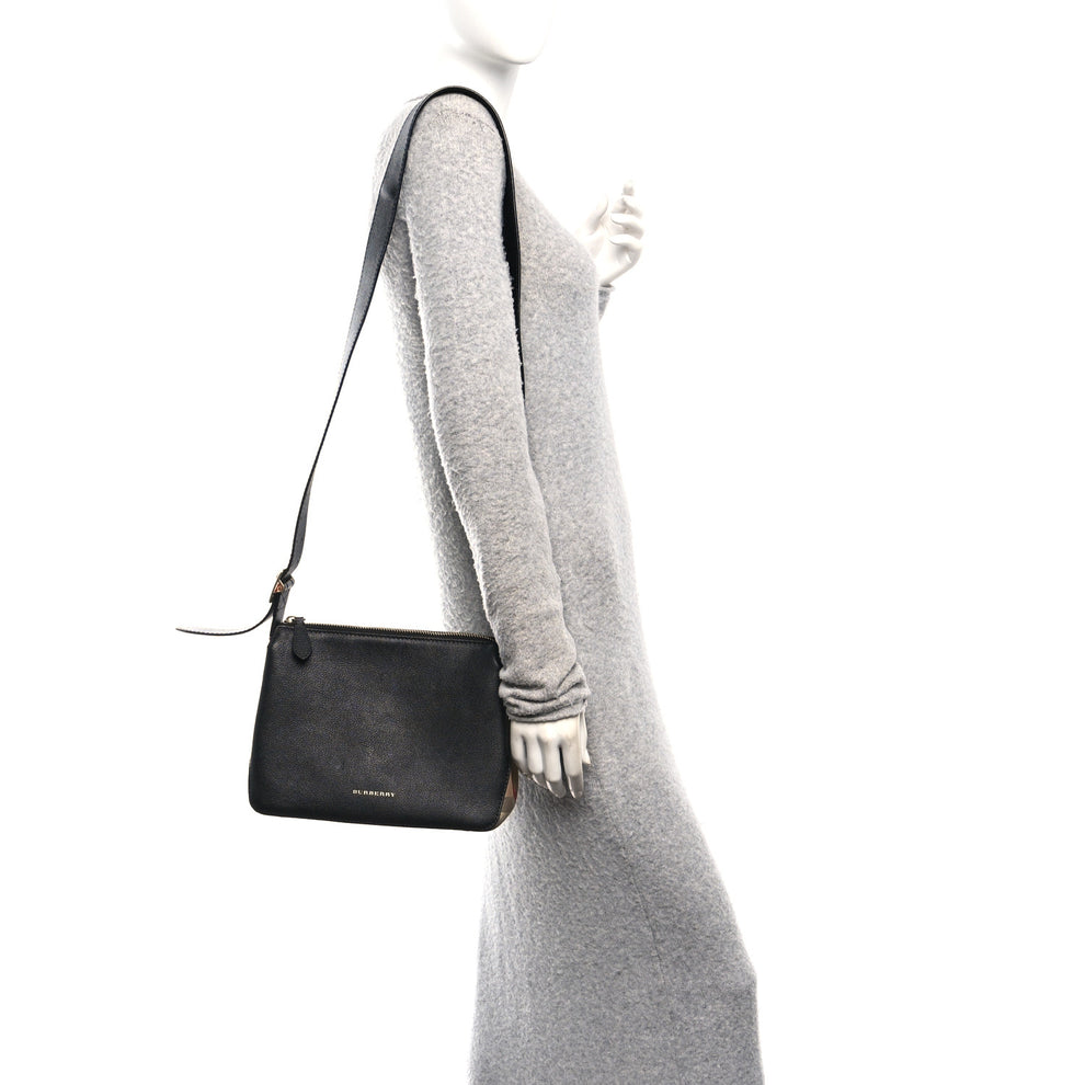 Burberry Soft Grain Calfskin House Check Small Helmsley Crossbody Black ...