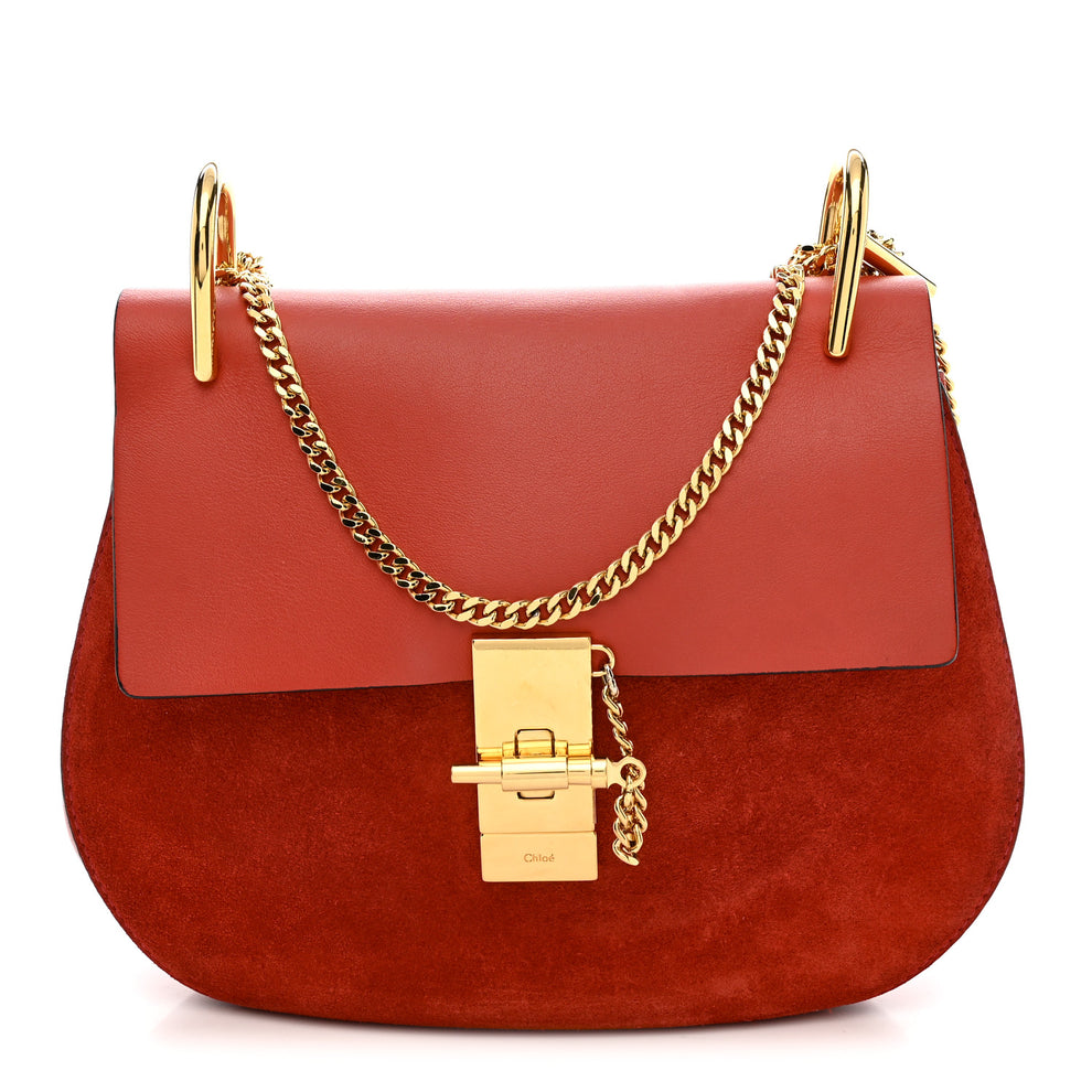 Chloe Suede Smooth Calfskin Drew Shoulder Bag Poppy 1875445 – FASHIONPHILE
