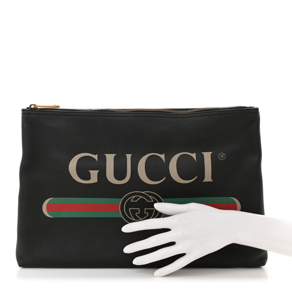 Gucci Pebbled Calfskin Large Logo Portfolio Clutch Black 1796728 ...