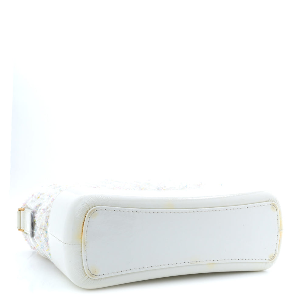 Chanel Tweed PVC Patent Chevron Quilted Medium Gabrielle Hobo White ...