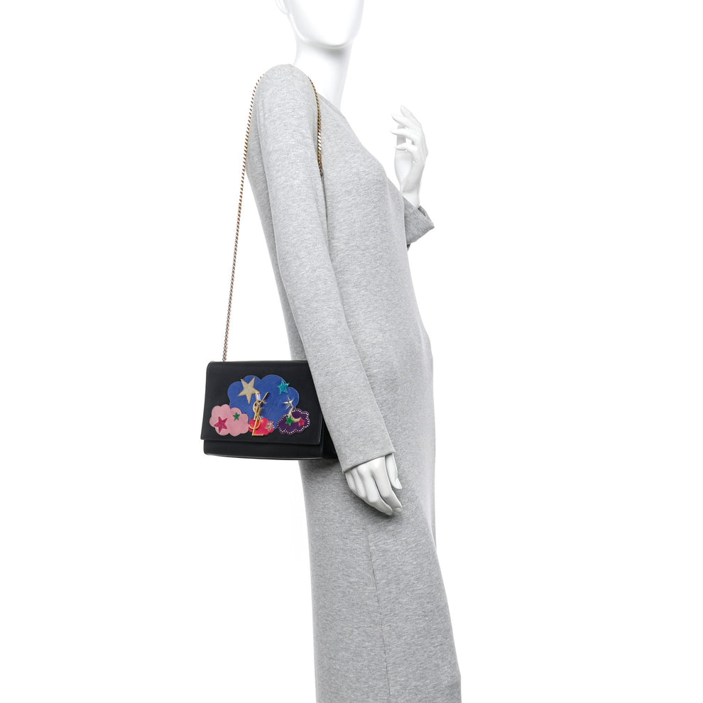 Saint Laurent Lambskin Medium Cloud Star Monogram Kate Satchel Black ...