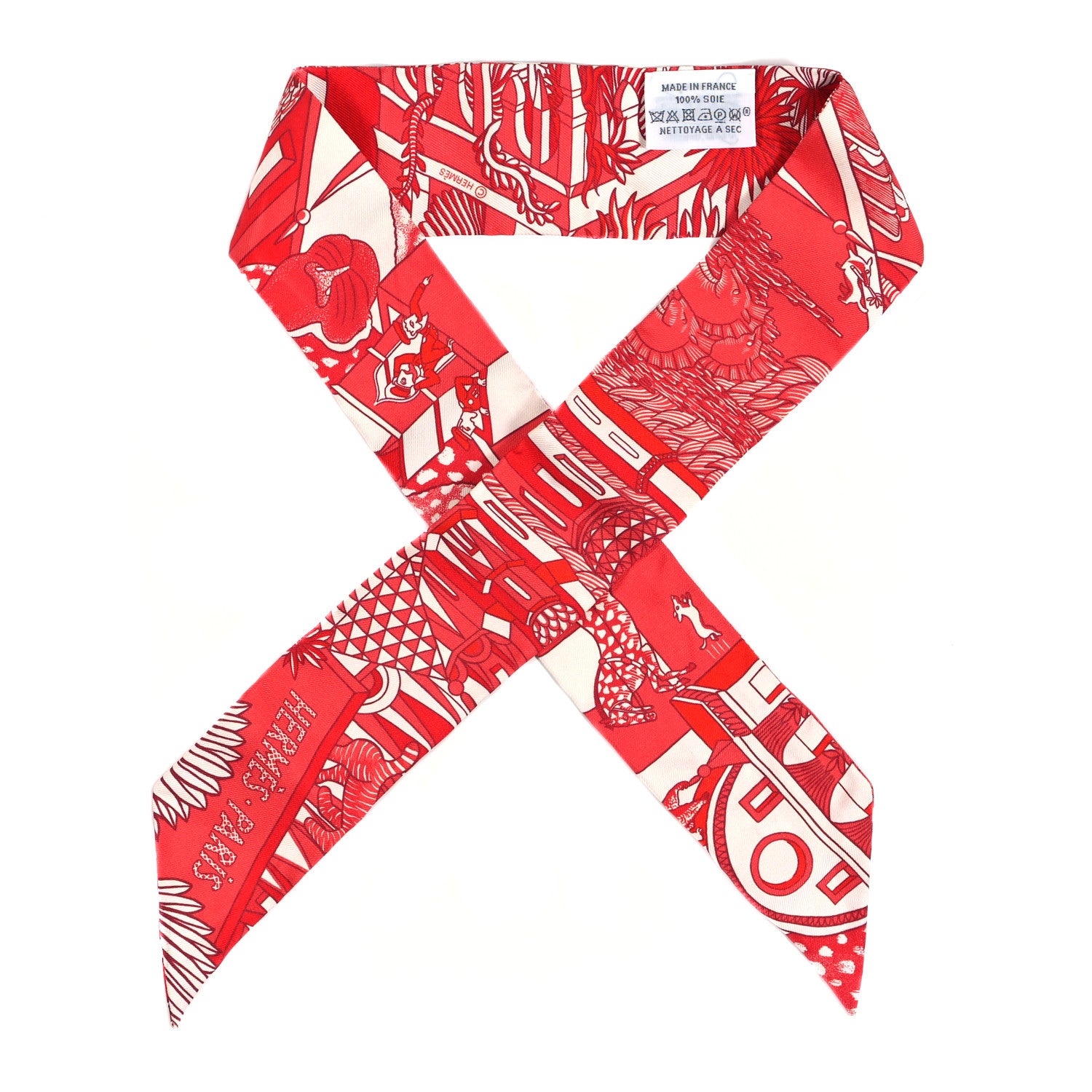 Hermes Silk Animapolis Twilly Rouge White 1136761 – FASHIONPHILE
