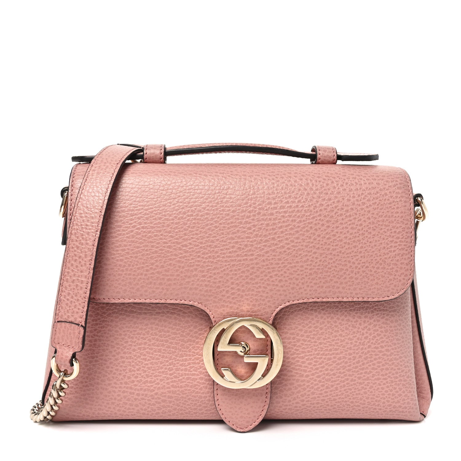 Gucci Dollar Calfskin Interlocking G Top Handle Shoulder Bag Soft Pink ...