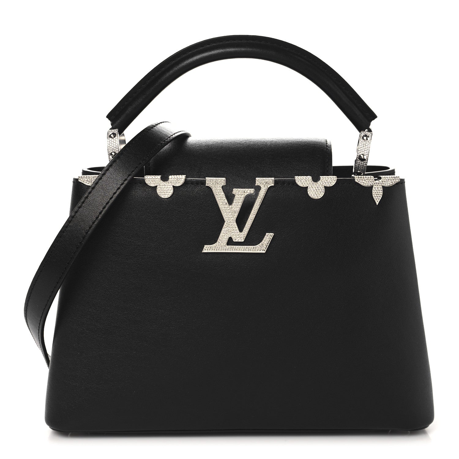 Louis Vuitton Smooth Calfskin Crystal Flowers Capucines BB Black ...