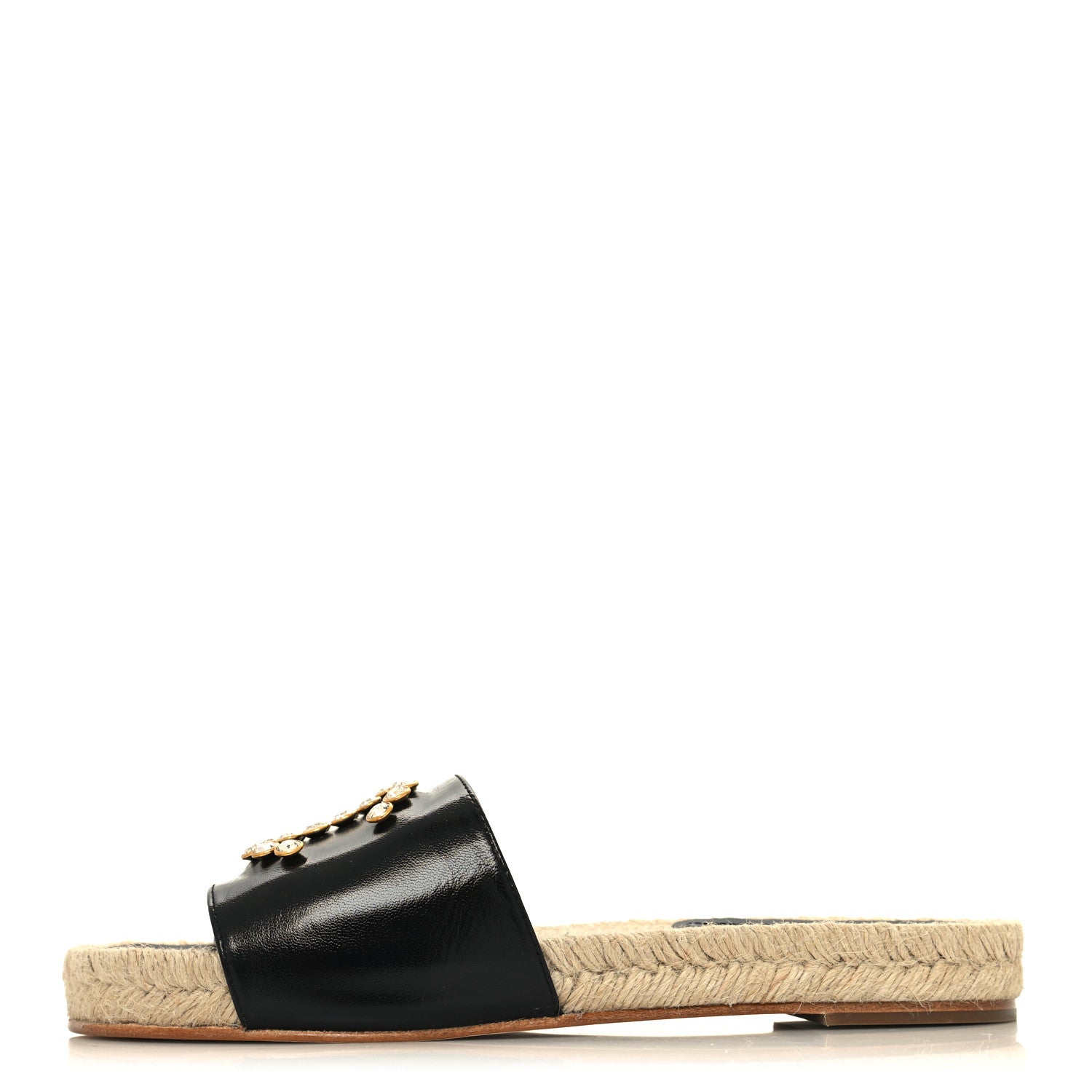 Chanel Patent Calfskin Crystal CC Espadrille Slip On Sandals 38 Black ...