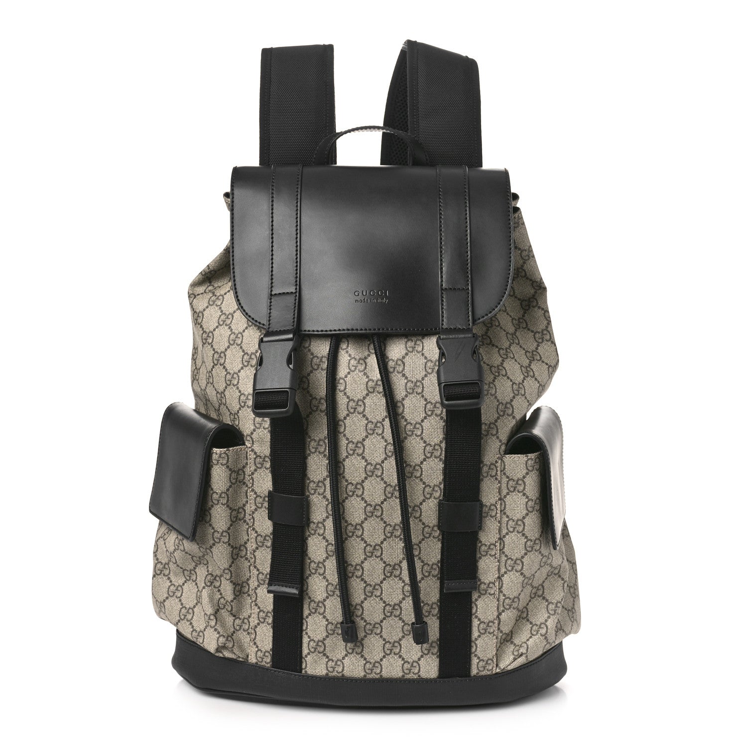 Gucci Soft GG Supreme Monogram Double Buckle Backpack Beige Black ...