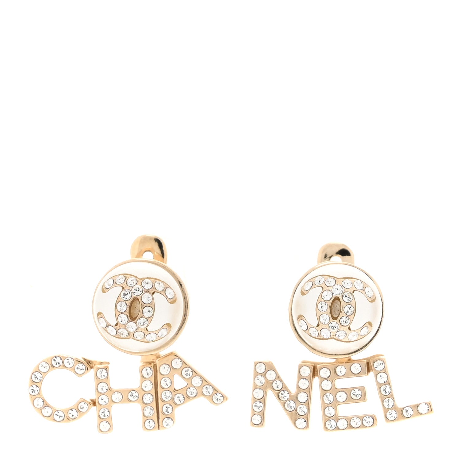 Chanel Crystal Pearl Cha-Nel Logo Earrings Gold 1555831 – FASHIONPHILE