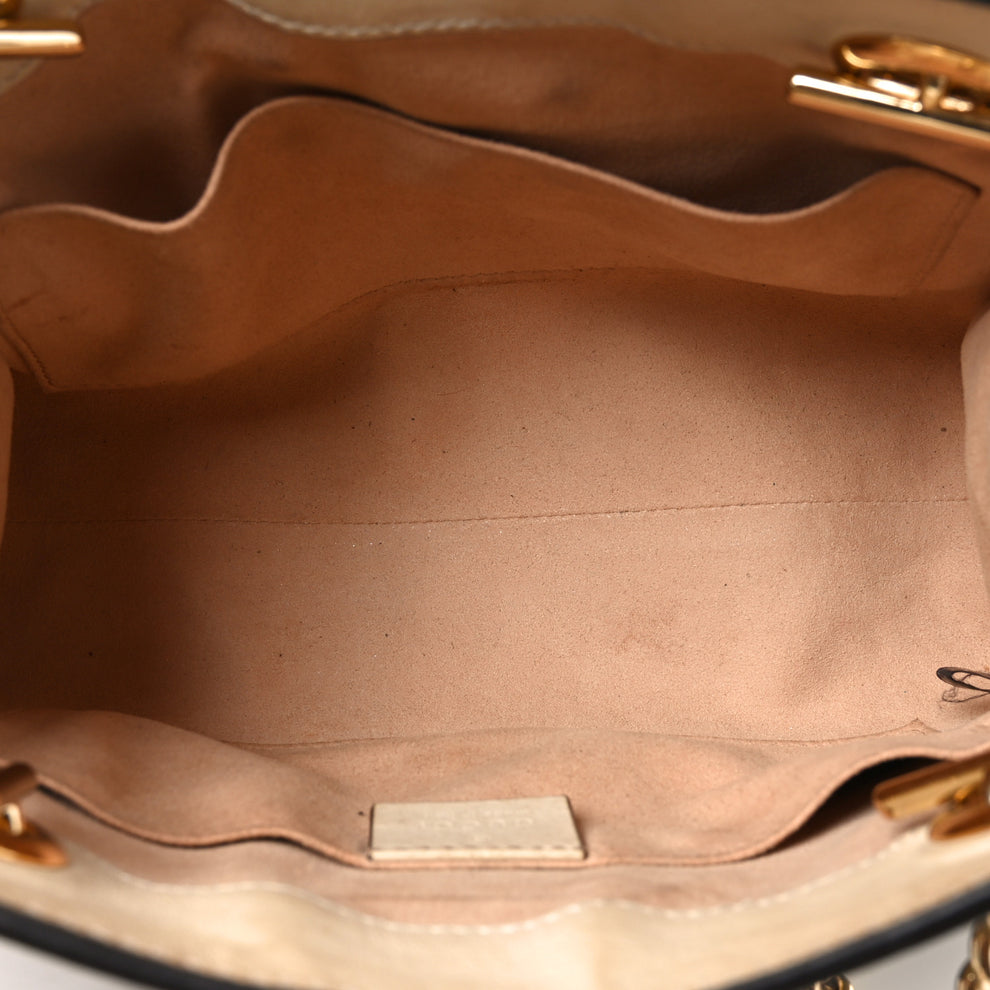 Gucci GG Supreme Monogram Moon Calfskin Small Padlock Tote Beige Ebony ...