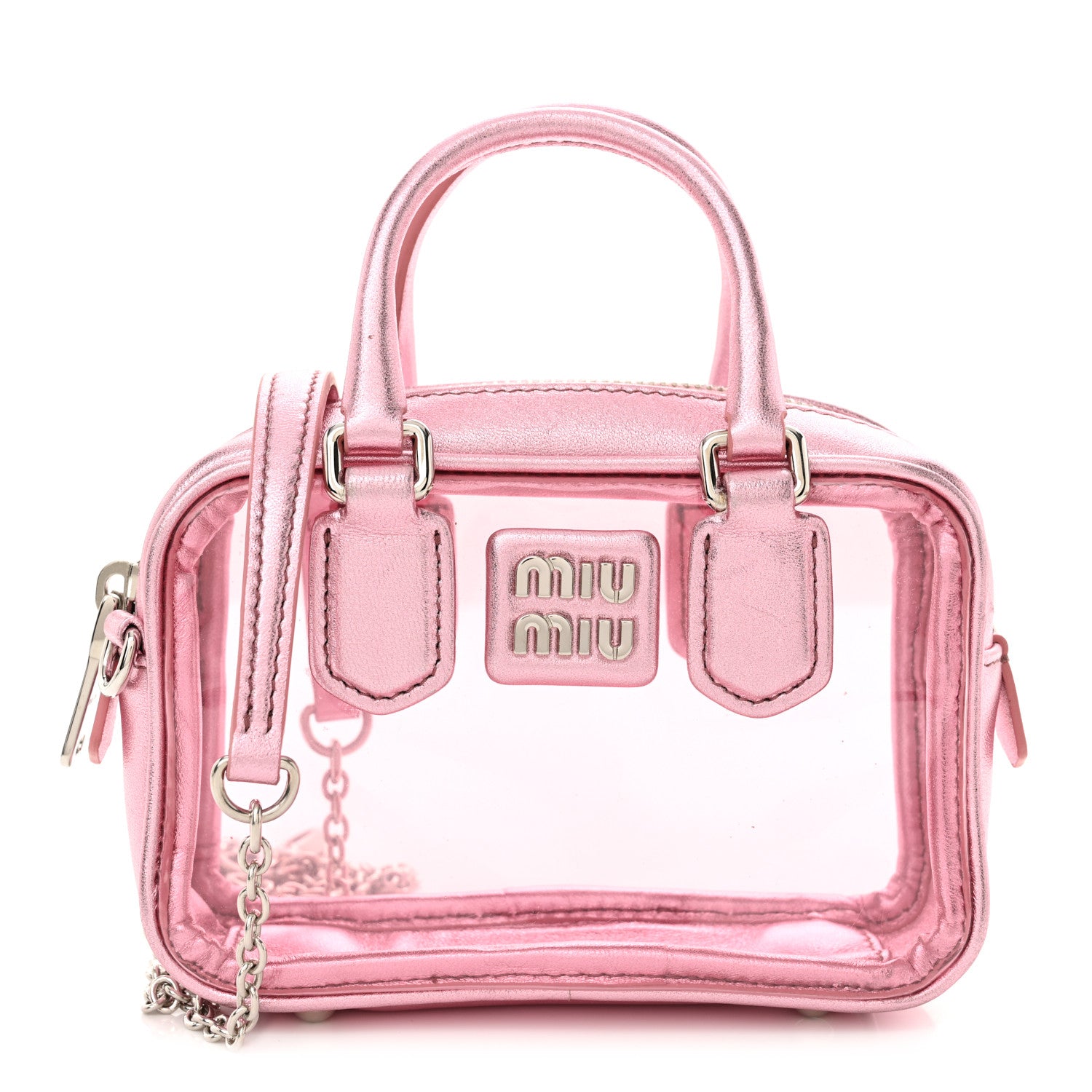 Miu Miu Metallic Nappa Plexi Vinyl Mini Top Handle Crossbody Rosa ...