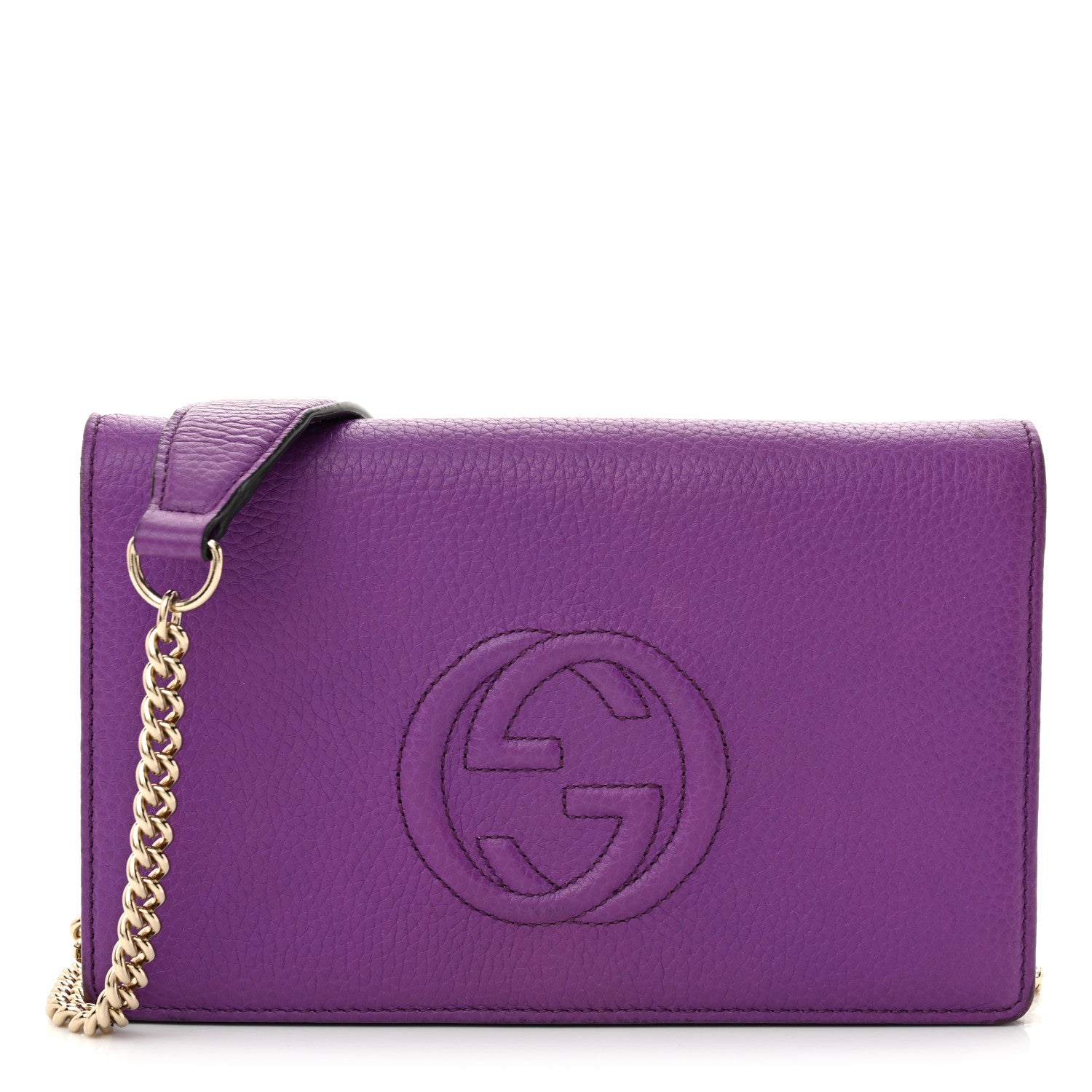 Gucci Pebbled Calfskin Soho Wallet On Chain Shine Purple 1633404 ...