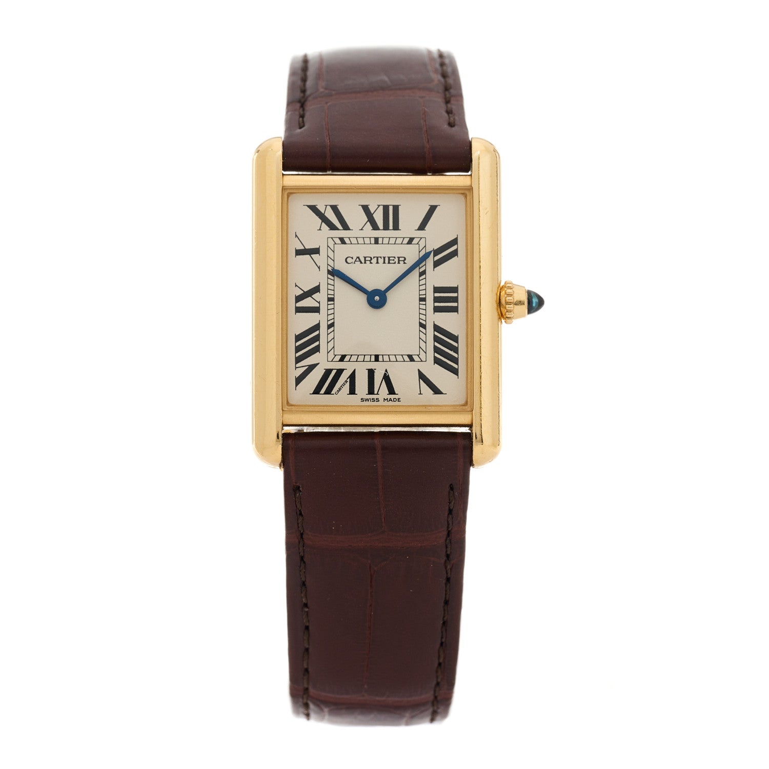 Cartier 18K Yellow Gold Alligator 26mm Tank Louis Quartz Watch Brown ...