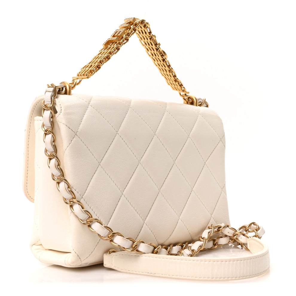 Chanel Lambskin Quilted Small CC Crystal Logo Chain Flap White 1764671 ...