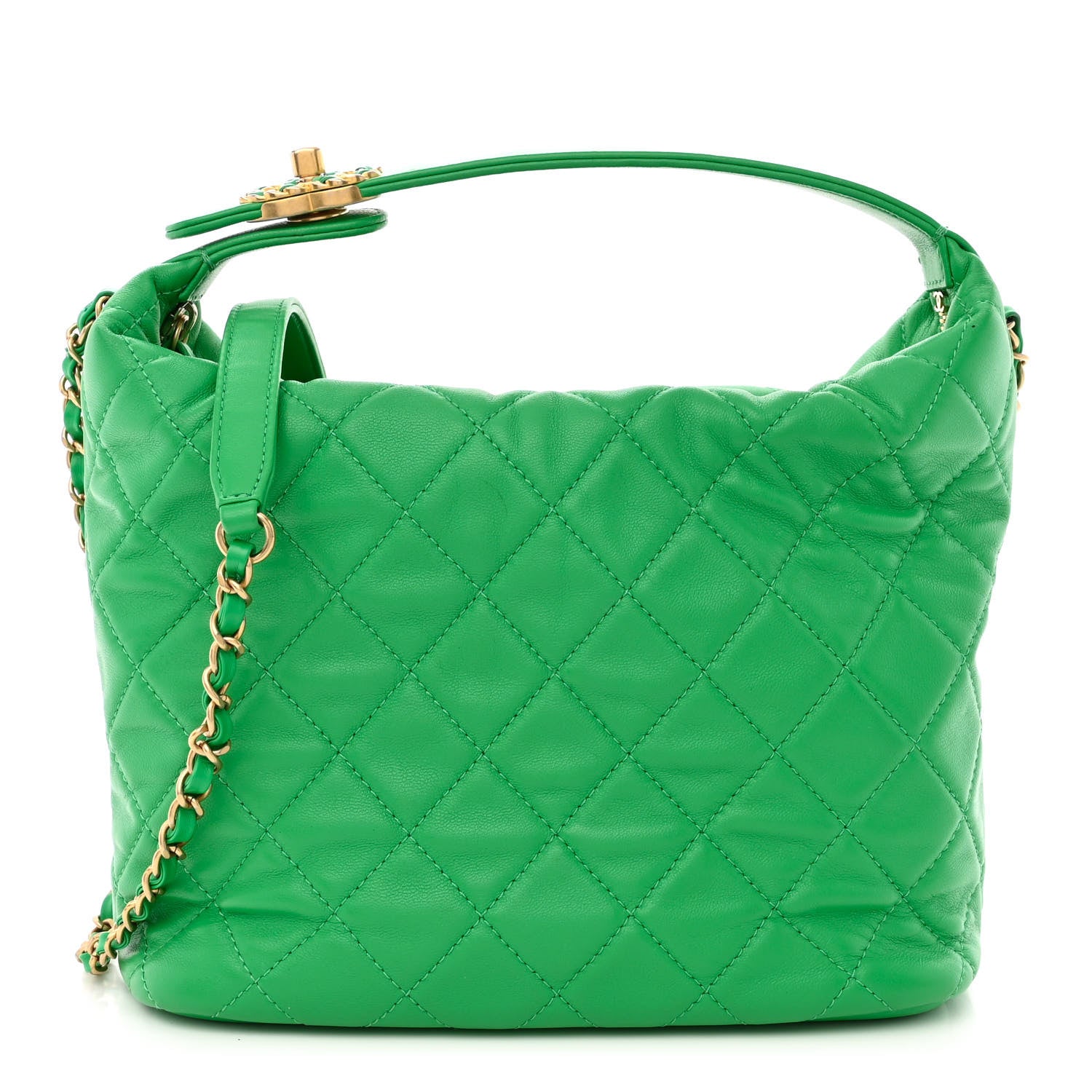 Chanel Lambskin Quilted Large Perfect Meeting Hobo Green 1334589 ...