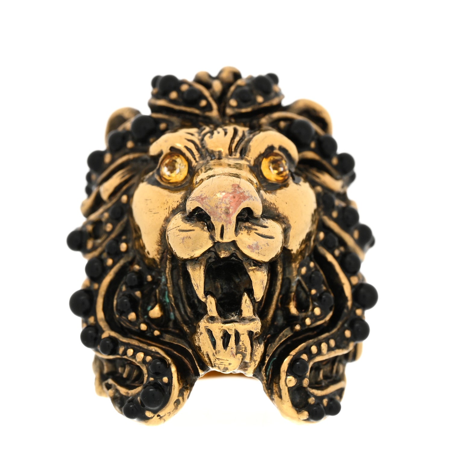 Gucci Metal Crystal Lion Head Ring 50/5.25 Aged Gold 1421220 – FASHIONPHILE