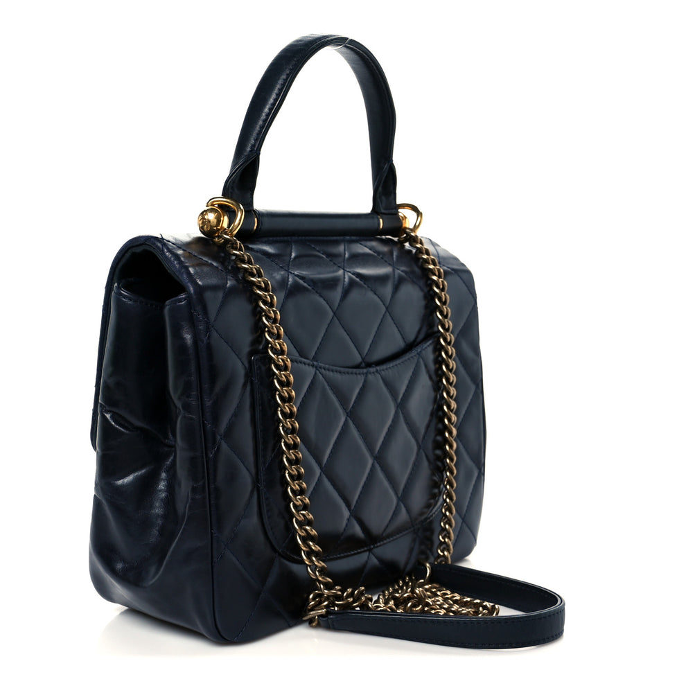 Chanel Glazed Calfskin Quilted Medium Gold Bar Top Handle Flap Black ...