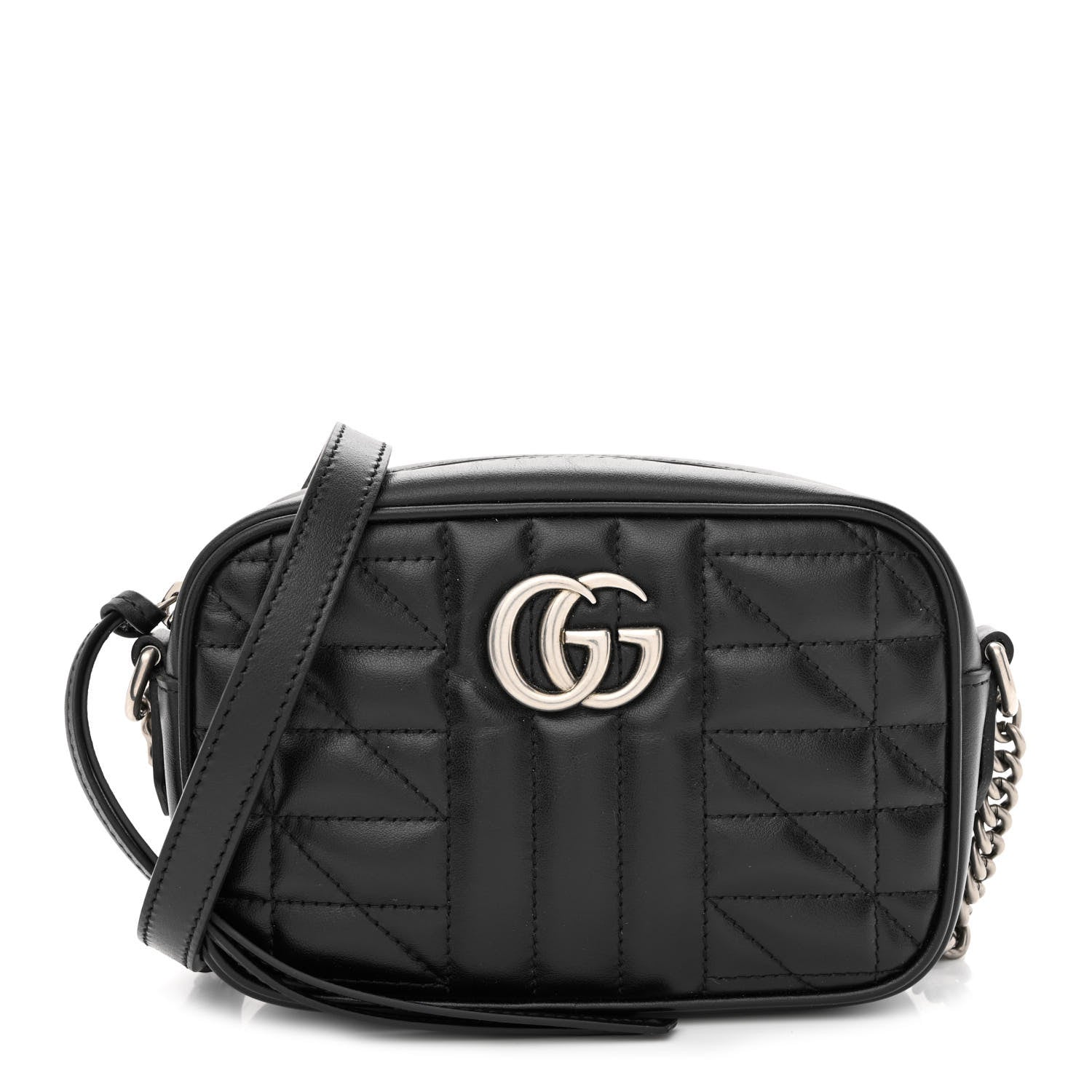 Gucci Calfskin Matelasse Aria Mini GG Marmont Chain Shoulder Bag Black ...