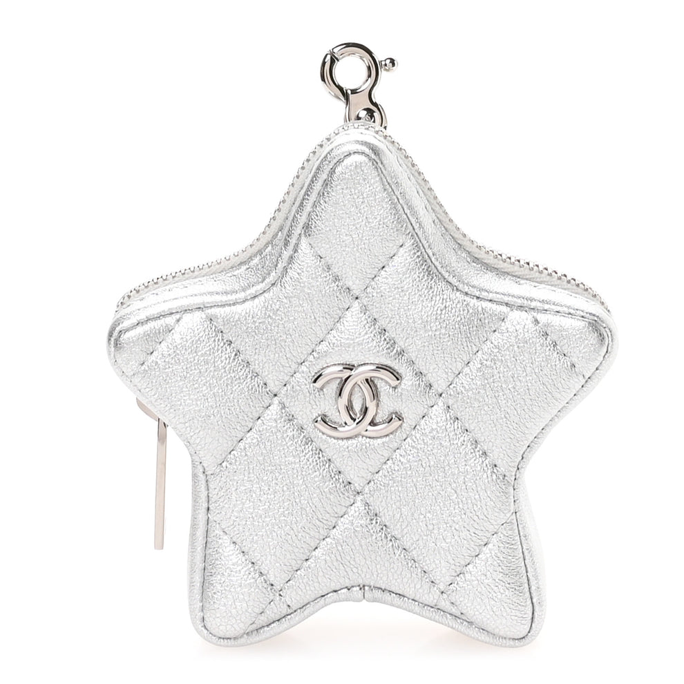 Chanel Metallic Lambskin Walk Of Fame Star Clip On Coin Purse Silver ...