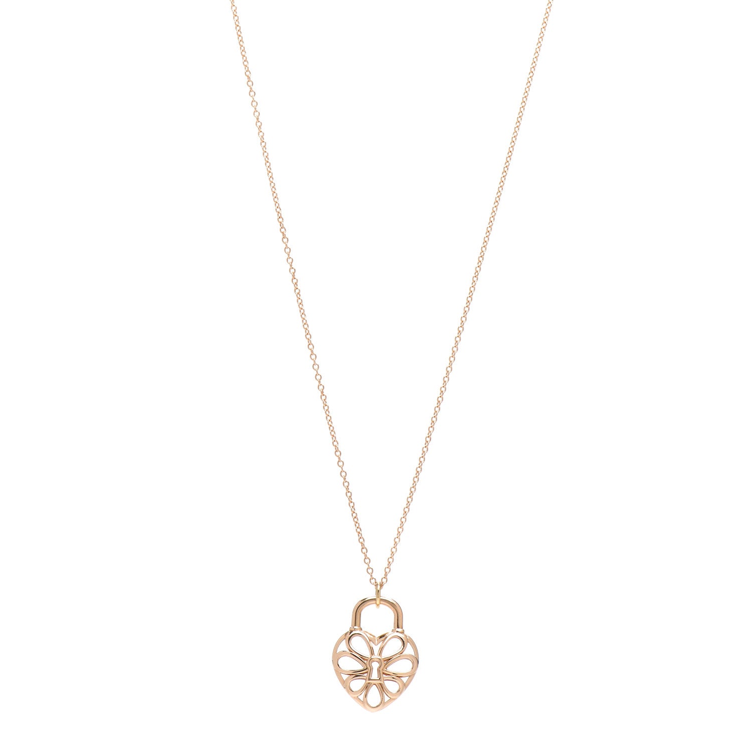 Tiffany 18K Rose Gold Filigree Heart Lock Pendant Necklace 841479 ...