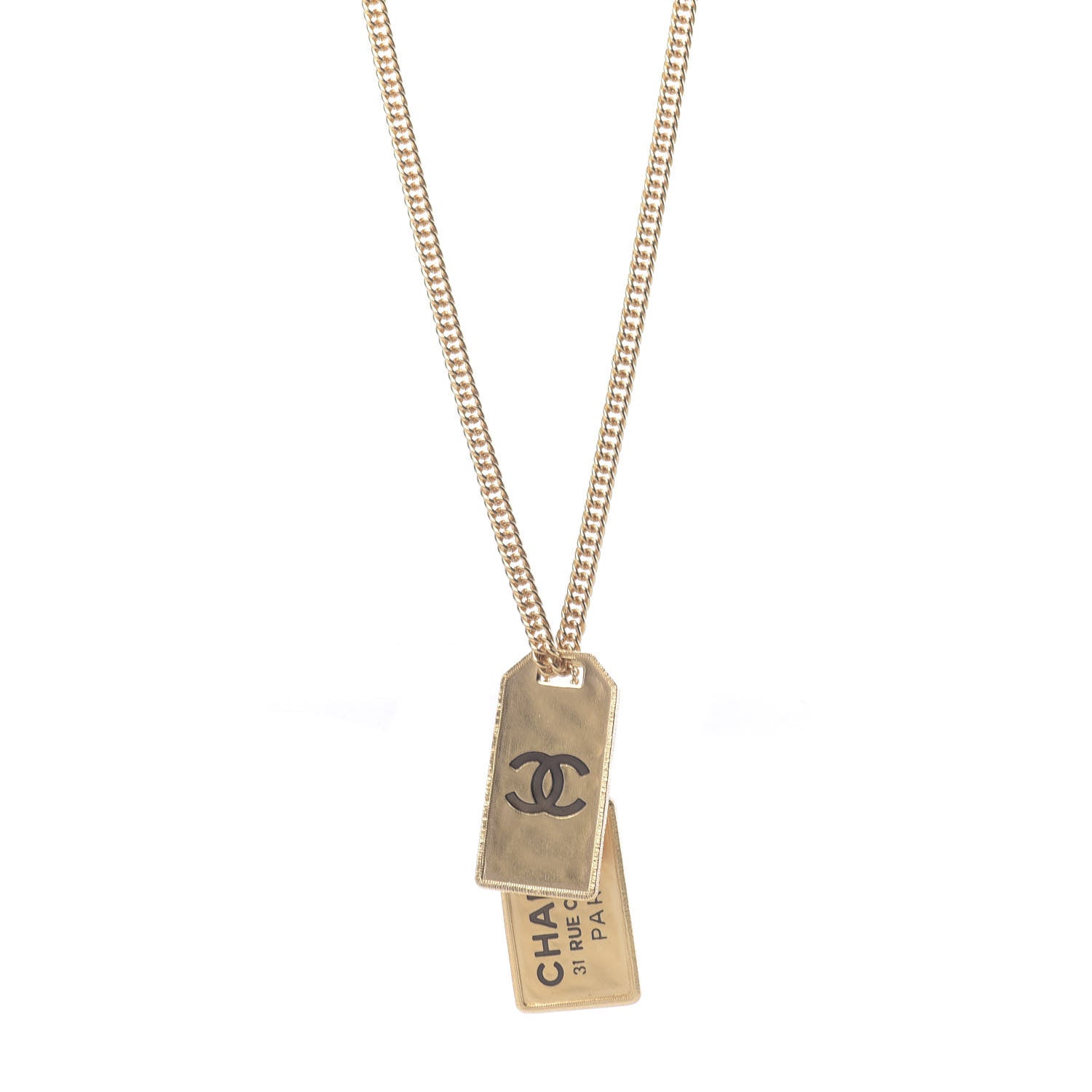 Chanel ID Dog Tag Charm Necklace Gold 645779 – FASHIONPHILE