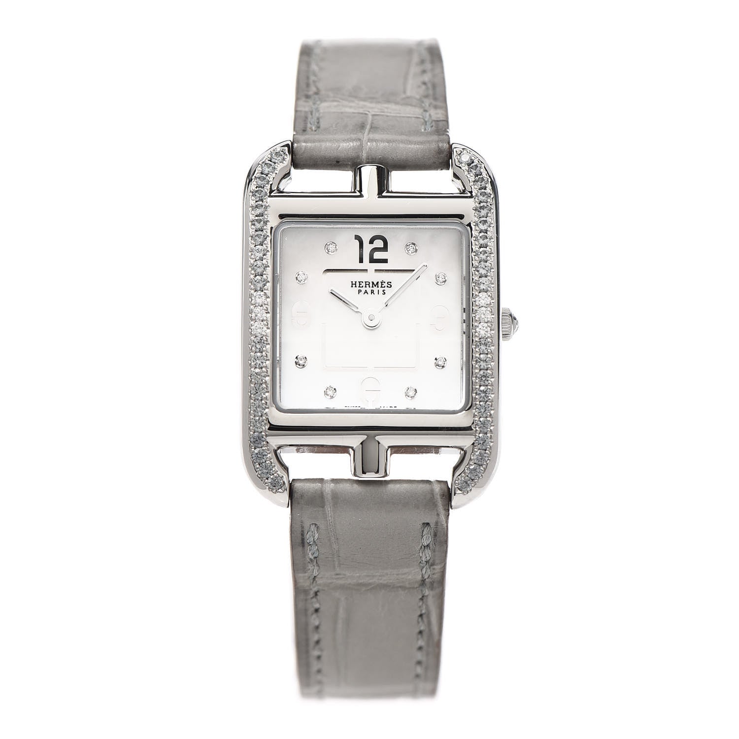 Hermes Stainless Steel Alligator Diamond Bezel Grey Sapphire Mother of ...