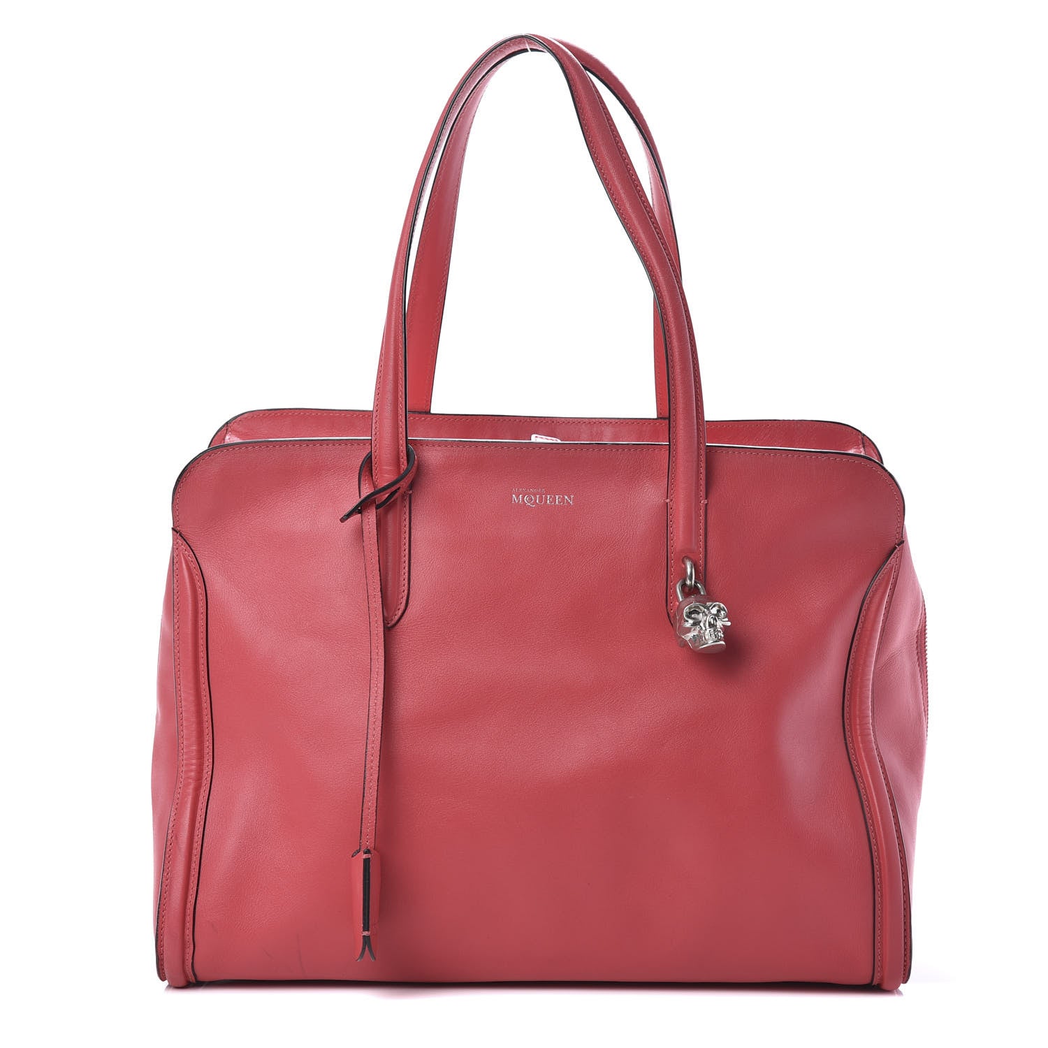 Alexander McQueen Pebbled Calfskin Large Skull Padlock Zip Around Tote ...