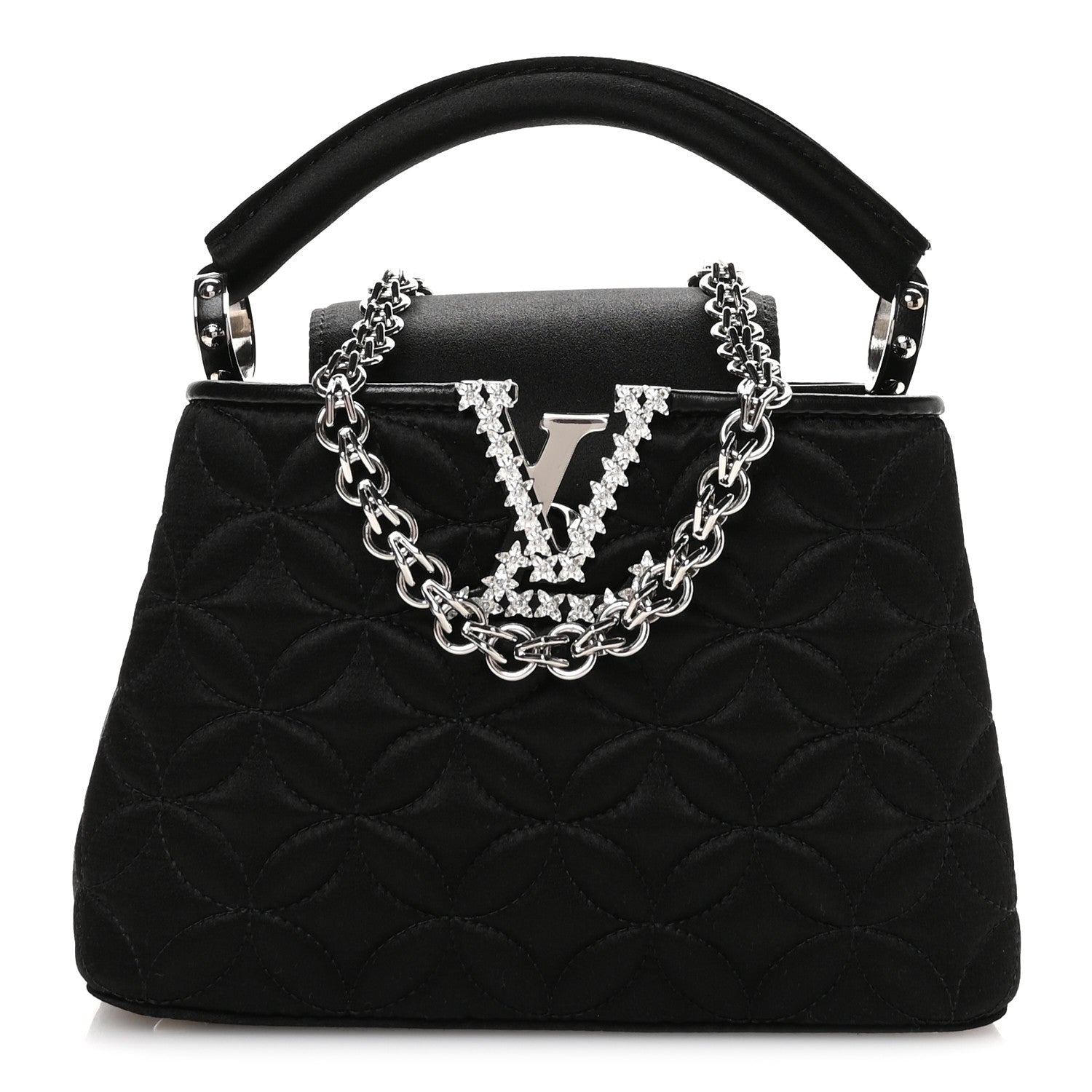 Louis Vuitton Satin Quilted Flower Crystal Mini Capucines Black 1816227 ...