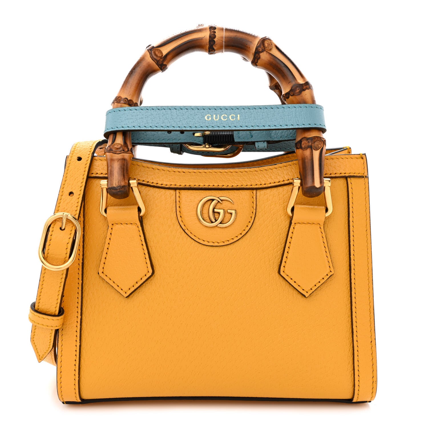 Gucci Textured Dollar Calfskin Web Mini Diana Tote Bag Yellow Dusty ...