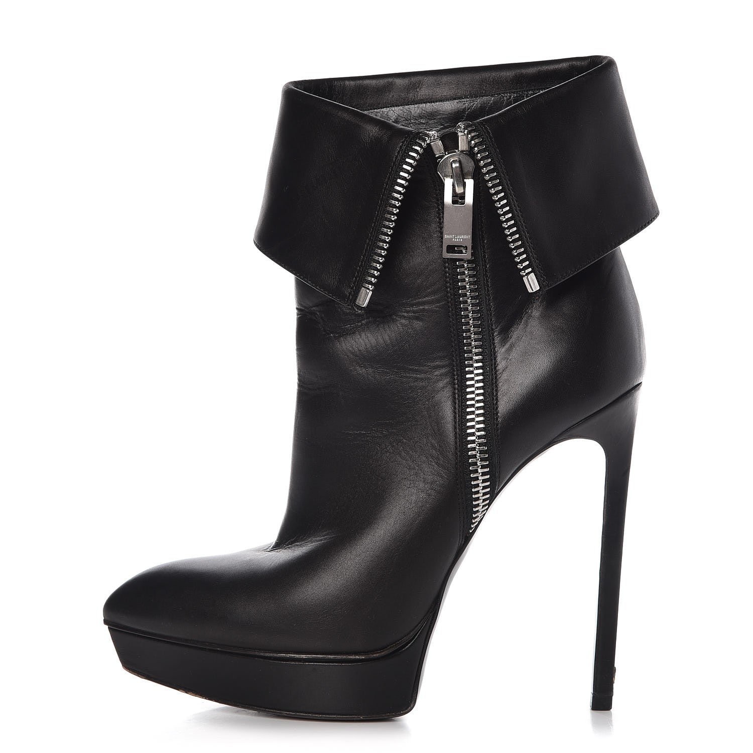 Saint Laurent Calfskin Janis 105 Fold Over Ankle Boots 37.5 Black ...