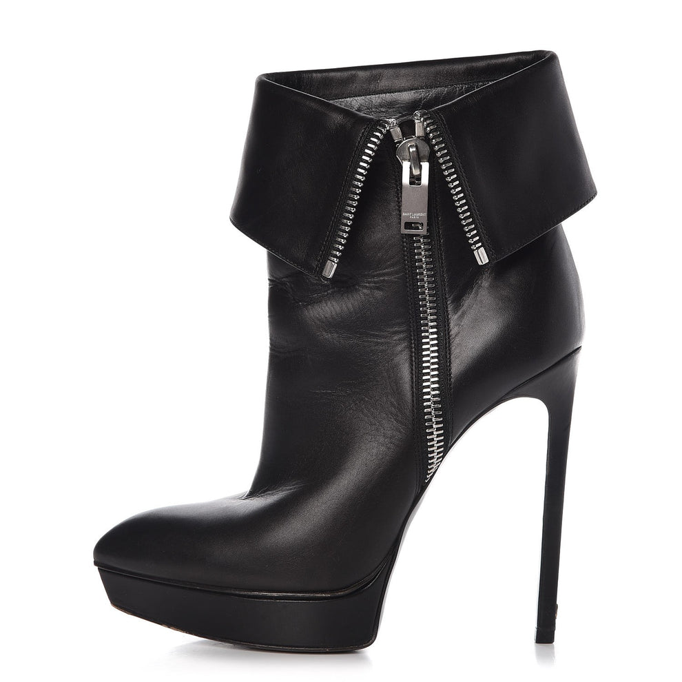 Saint Laurent Calfskin Janis 105 Fold Over Ankle Boots 37.5 Black ...