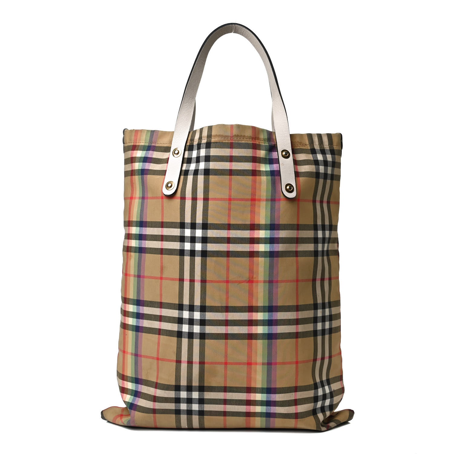 Burberry Vintage Rainbow Check Shopper Tote White 863191 – FASHIONPHILE