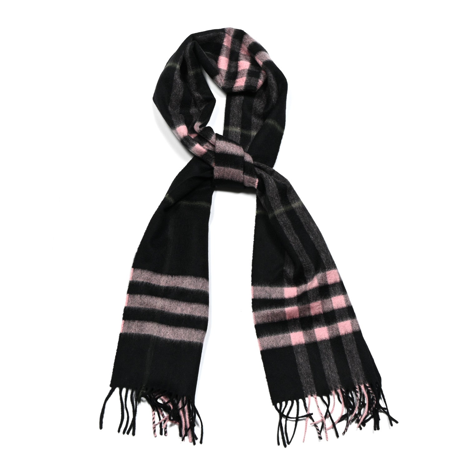 Burberry Cashmere Giant Check Fringe Scarf Black Pink 1625898 ...