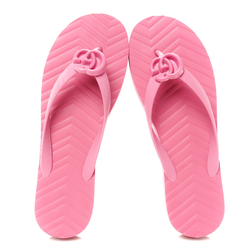 Gucci Rubber Chevron Womens GG Thong Sandals 41 Pink Tropical Flower ...