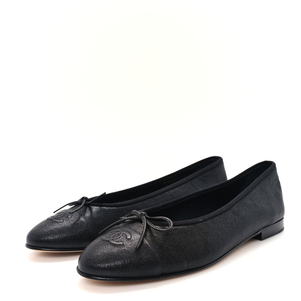 Chanel Caviar CC Cap Toe Ballerina Flats 41 Black 1691686 – FASHIONPHILE