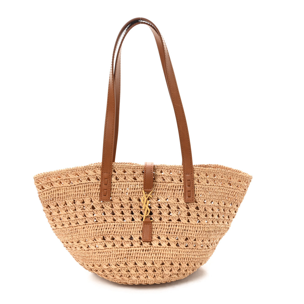 Saint Laurent Raffia Calfskin Small Panier Tote Naturel 1775420 ...