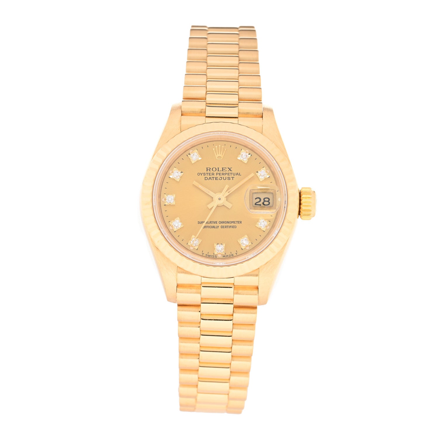 Rolex 18K Yellow Gold Diamond 26mm Datejust President Watch Champagne ...